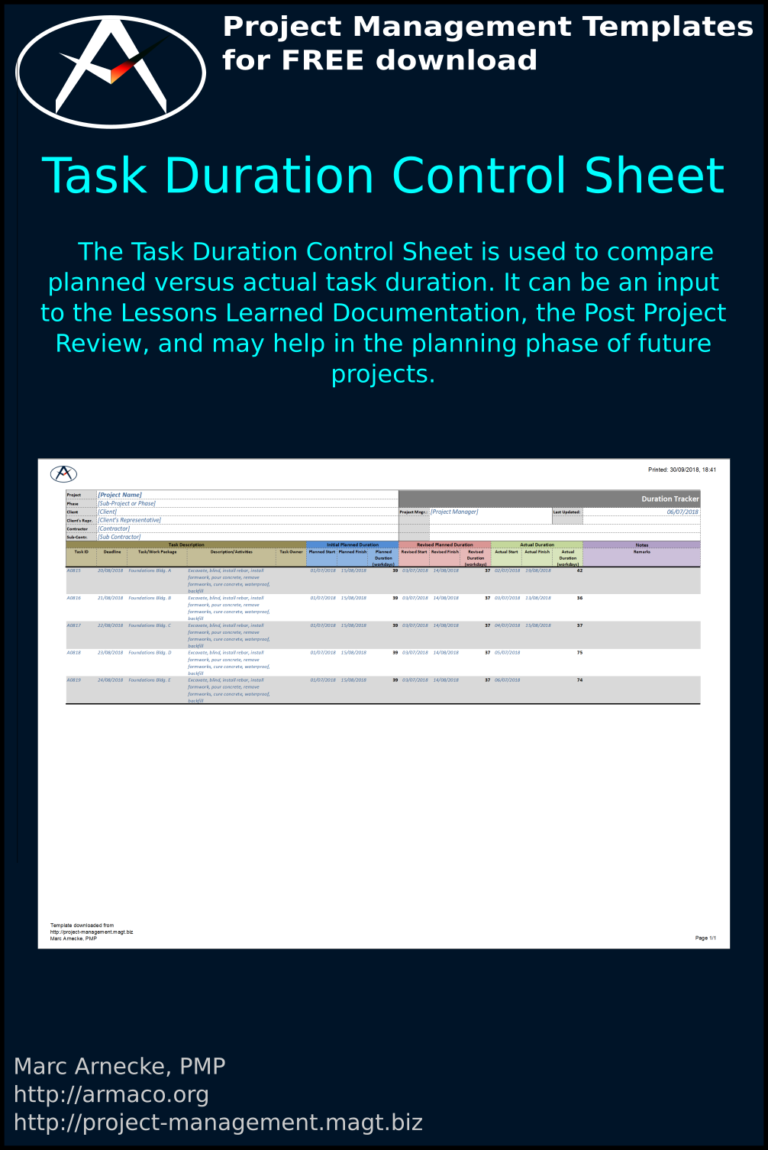 Download Task Duration Control Sheet Template – World of Project ...